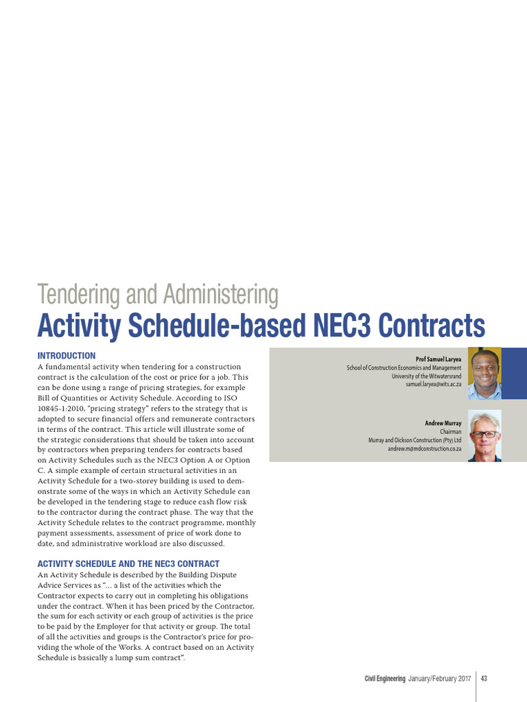 Tendering and Administering Activity-Based NEC3 Contracts | PDF ...