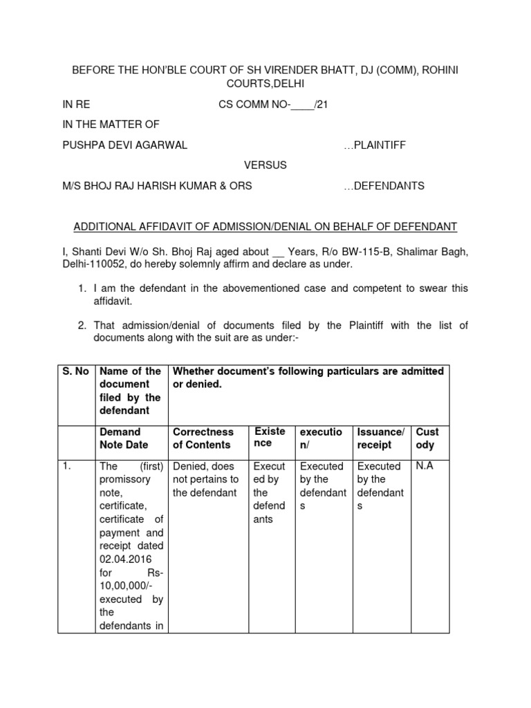 Admission Denial Affidavit | PDF | Common Law | Civil Law (Common Law)