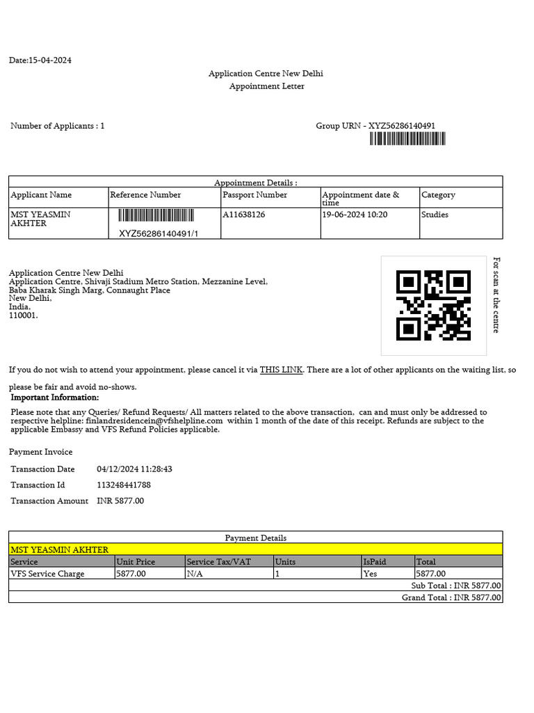 VFS Appointment | PDF
