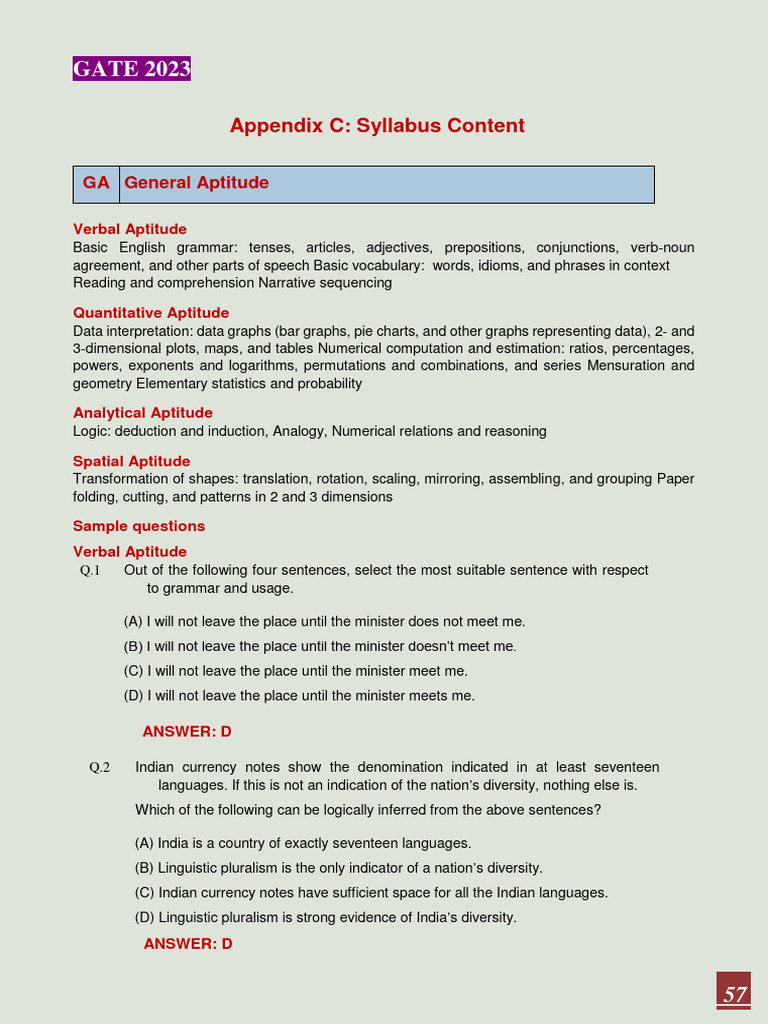 GATE 2023 Aptitude Questions | PDF | Data | English Grammar