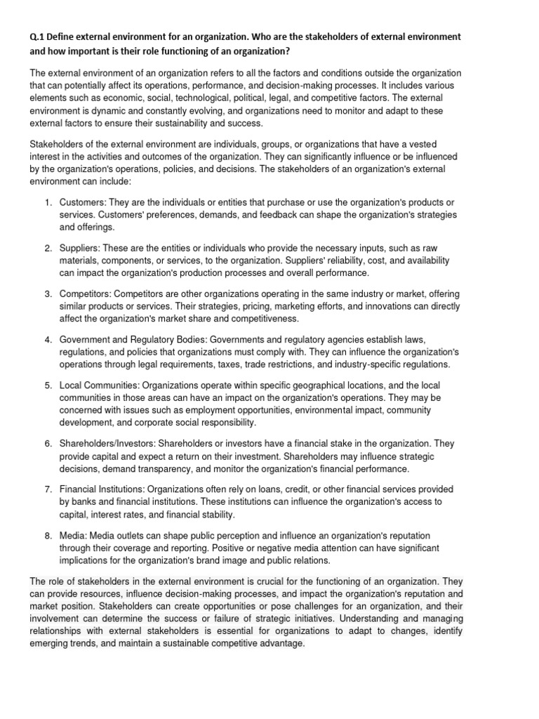 Importance of External Stakeholders in Organizations | PDF | Marketing ...