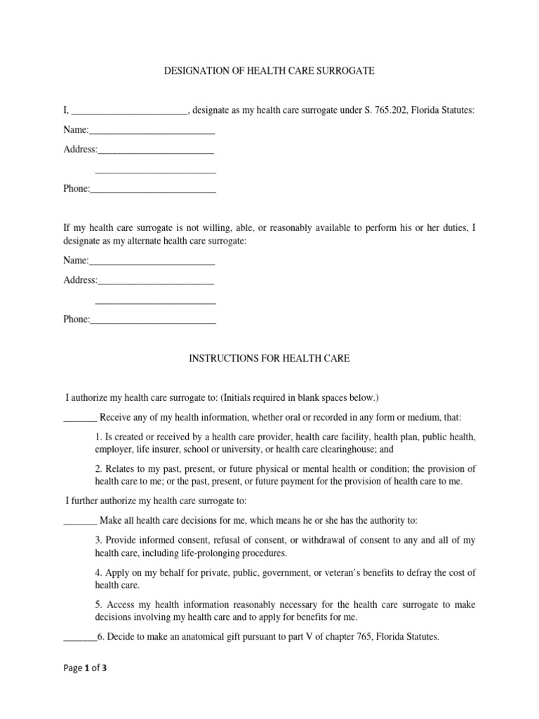 Florida Health Care Surrogate Designation | PDF | Health Care ...