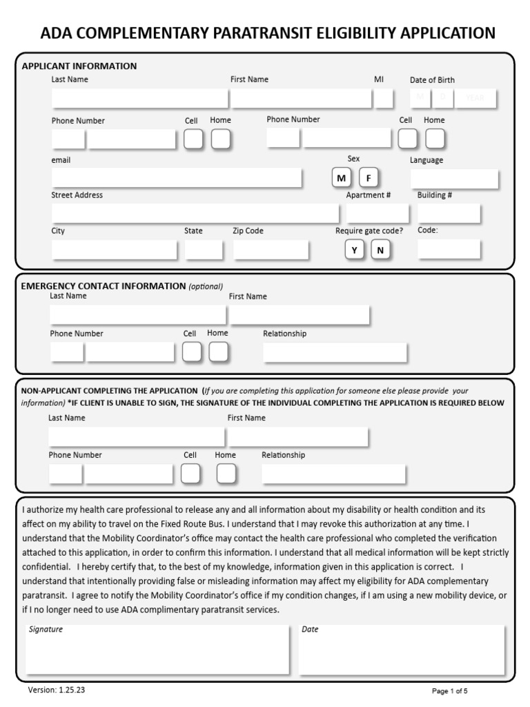 ADA Paratransit Eligibility Application | PDF | Americans With ...