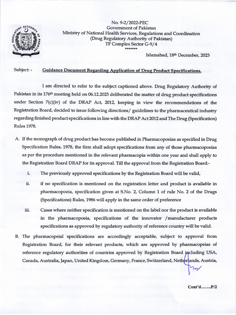 Drug Product Specification Guidelines | PDF | Pharmacology ...