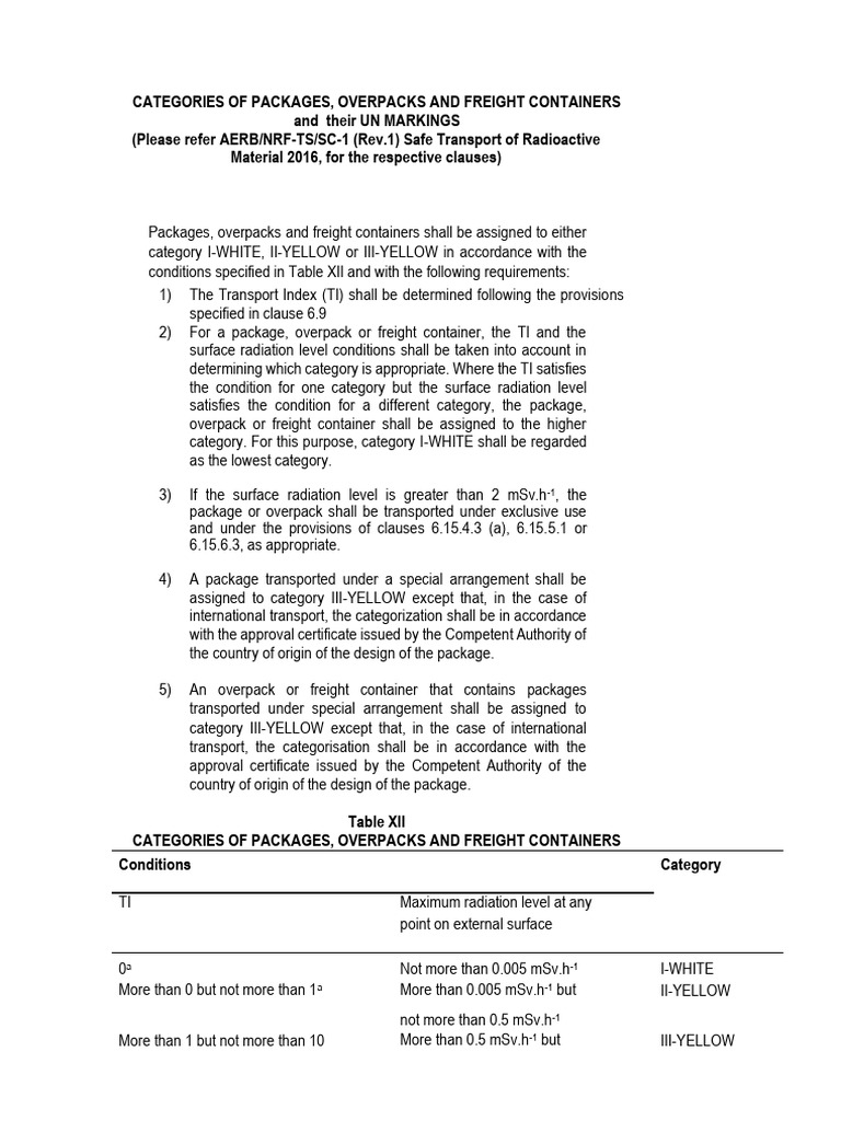 Categories of Packages Overpacks | PDF | Radioactive Decay | Dangerous ...