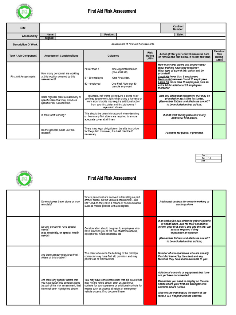 First Aid Risk Assessment | PDF | First Aid | Employment