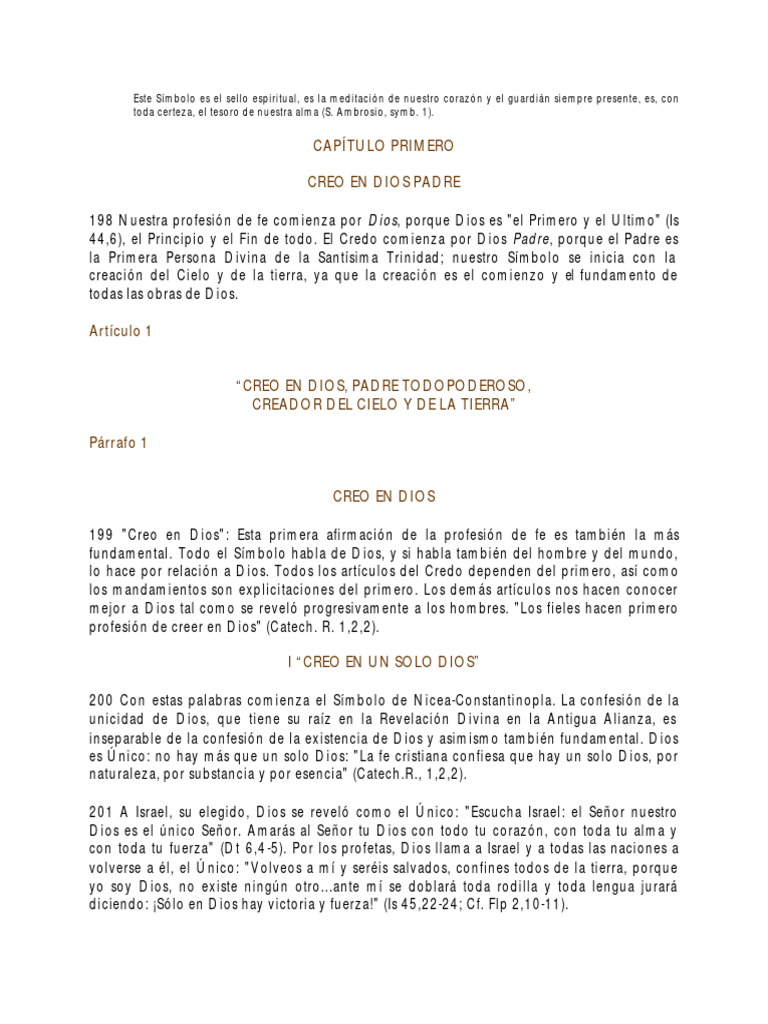 CIC. Catecismo - Articulo 1 Del CREDO | PDF | Trinidad | espíritu Santo