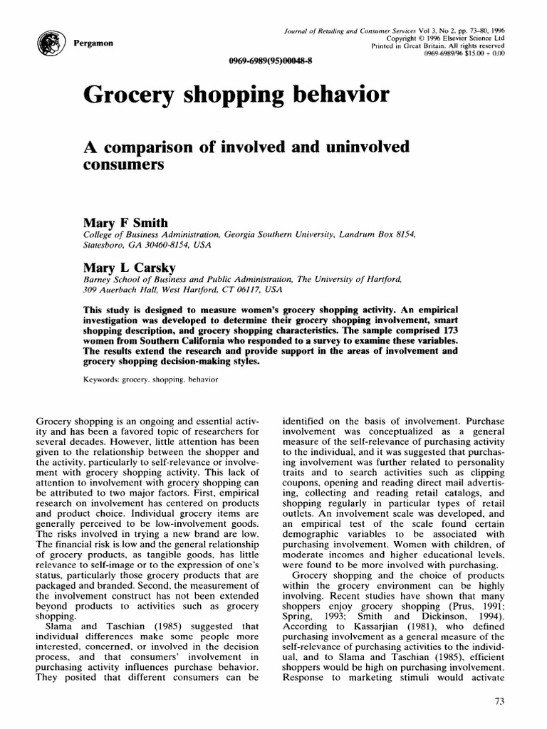 Grocery Shopping Behavior: A Comparison of Involved and Uninvolved ...