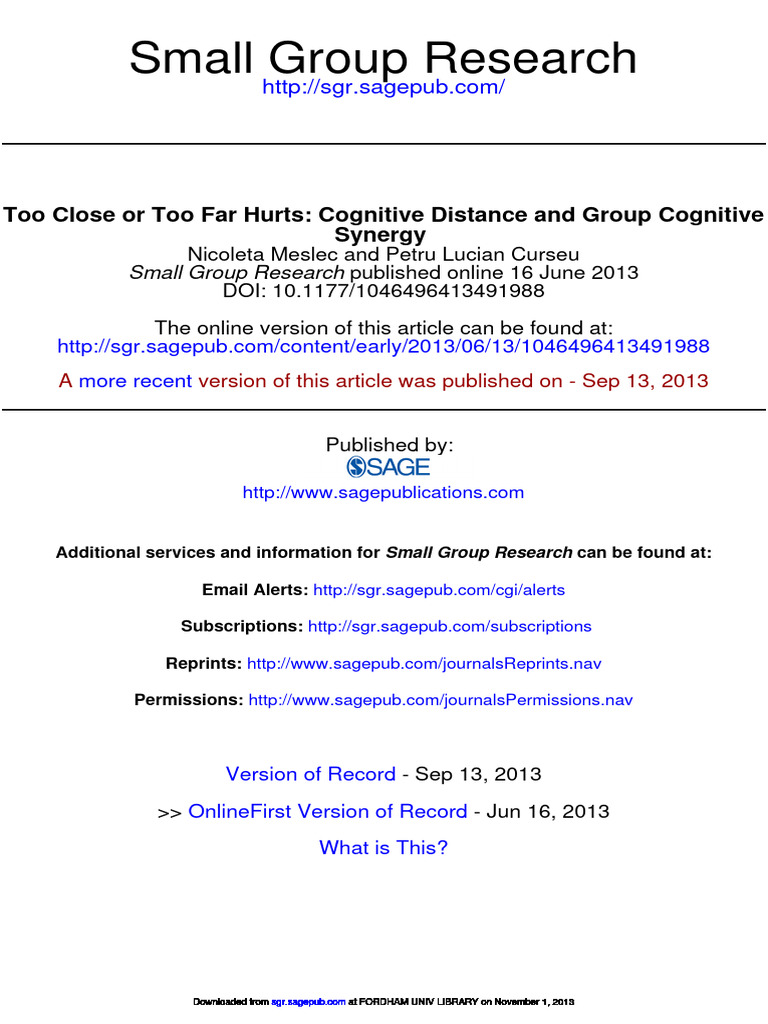 Too Close or Too Hurts-Cognitive Distance and Group Cognitive Synergy ...