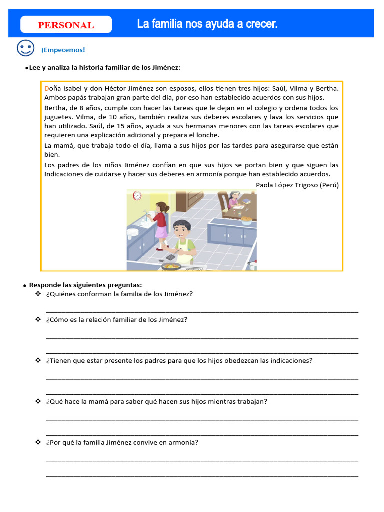 D1 A2 FICHA PS. La familia nos ayuda a crecer. | PDF | Familia | Sociedad