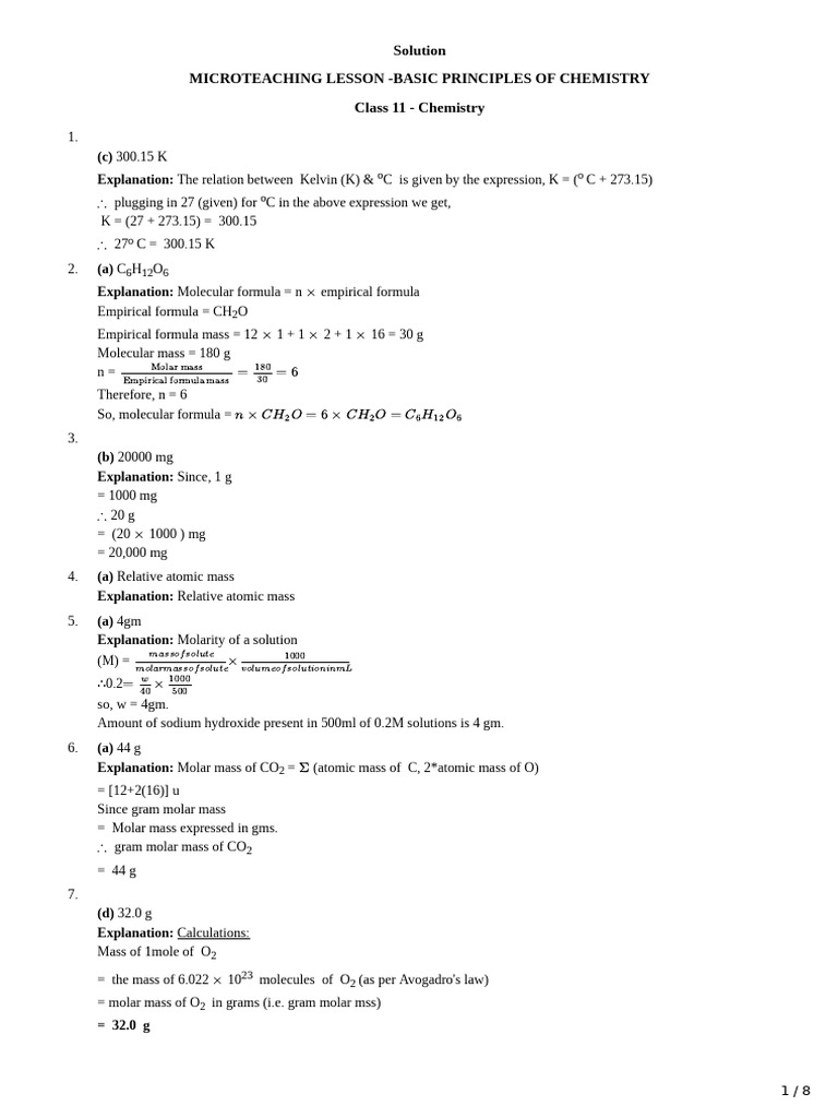 Scoring Key CBQ Revision - 1 | PDF | Mole (Unit) | Quantity