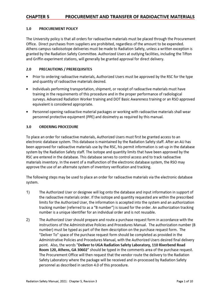 Chapter - 5 PROCUREMENT AND TRANSFER Ram | PDF | Radioactive ...