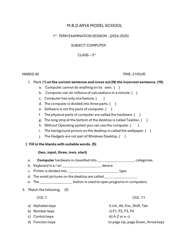 M.B.D Arya Model School: (Two, Input, Three, Icon, Start) | PDF ...