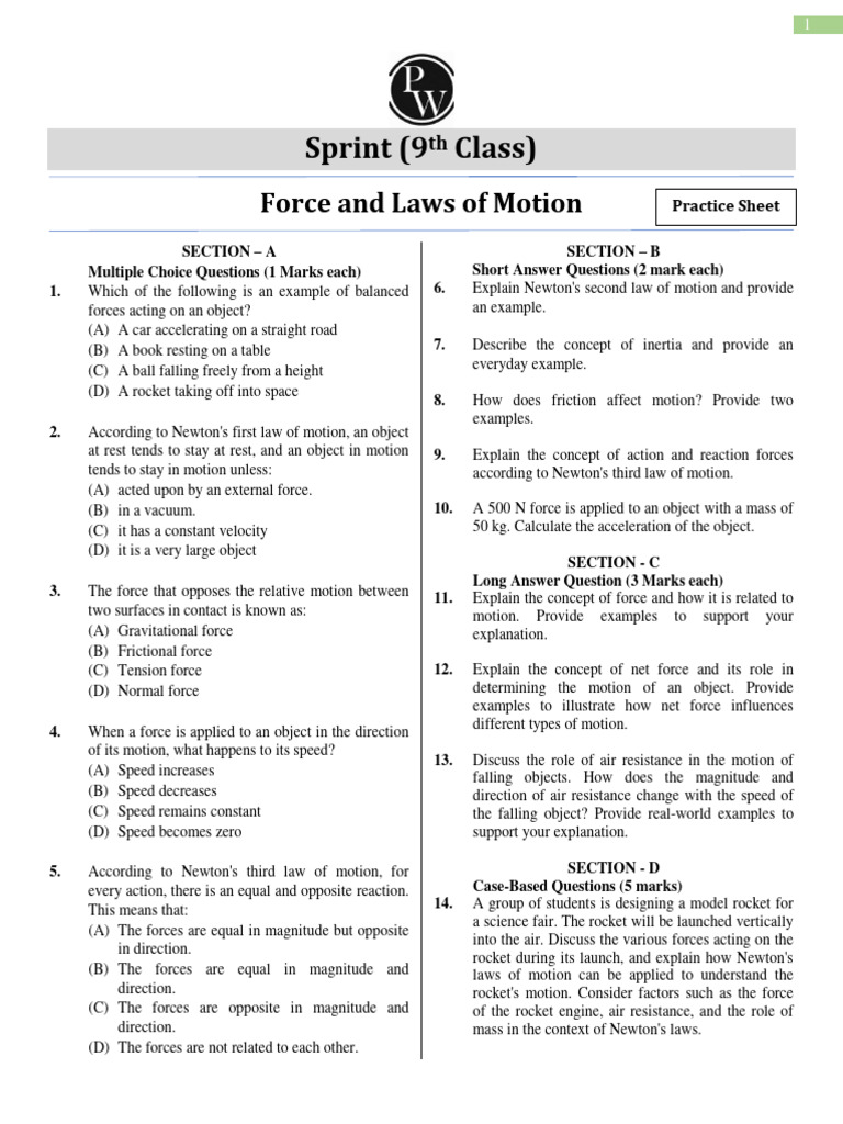 Practice Sheet PDF | PDF | Force | Newton's Laws Of Motion