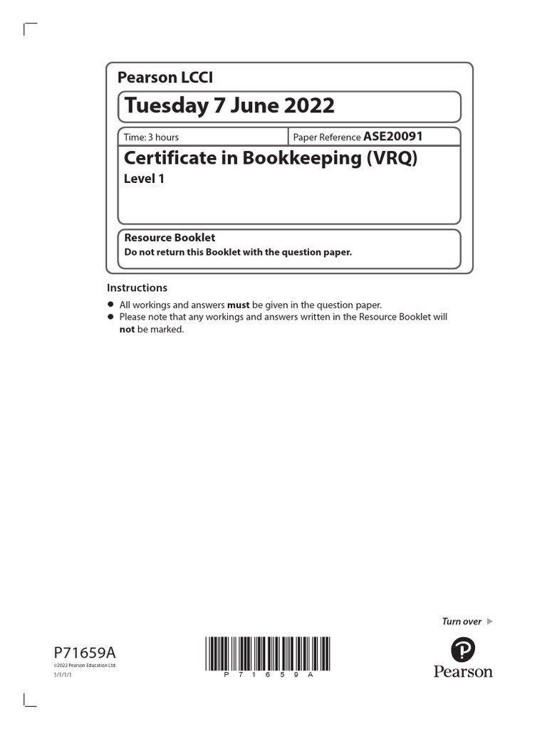 LCCI Level 1 Bookkeeping Exam Paper | PDF | Bookkeeping | Depreciation