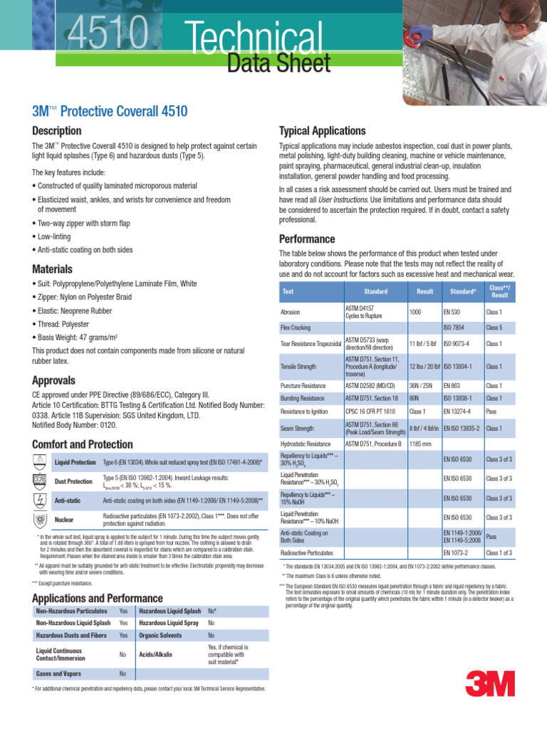 3m Protective Coverall 4510 Technical Specifications | PDF | Building ...