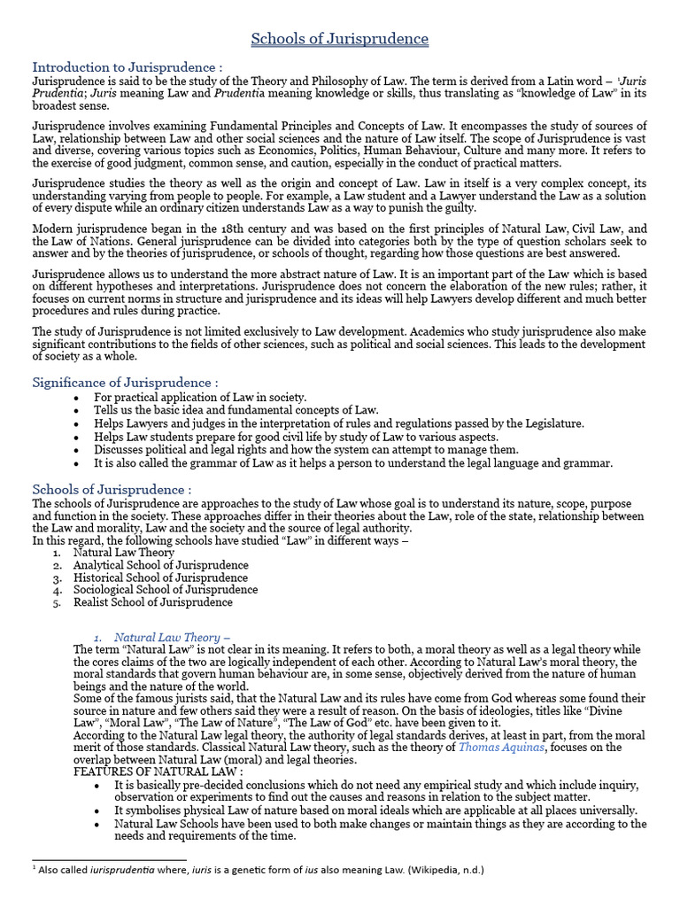 LS - Assignment 1 - Schools of Jurisprudence | PDF | Jurisprudence | Natural Law