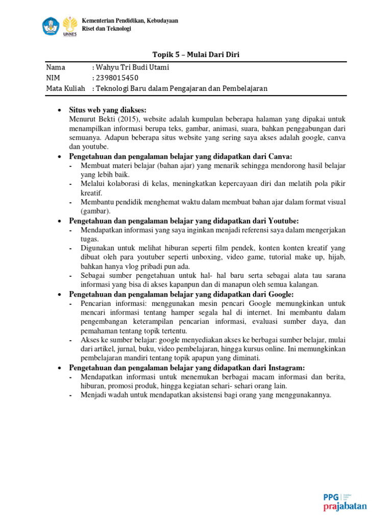 Topik 5 - Mulai Dari Diri - Wahyu Tri Budi Utami | PDF | Ilmu Sosial
