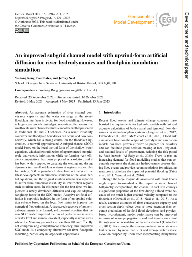 An Improved Subgrid Channel Model With Upwind-Form | PDF | Flood | River