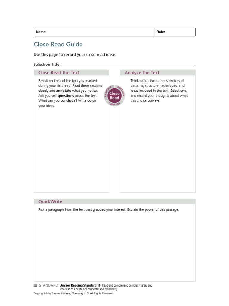 Close-Read Guide Generic | PDF