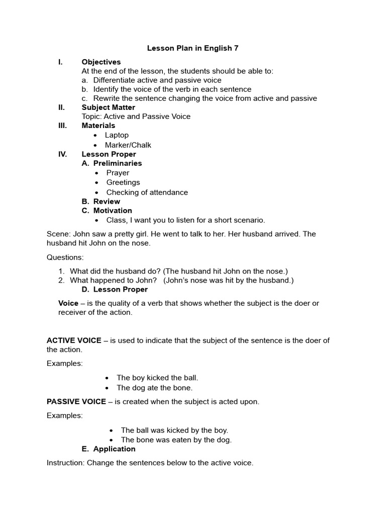 Lesson Plan in English 7 | PDF | Grammar | Syntax