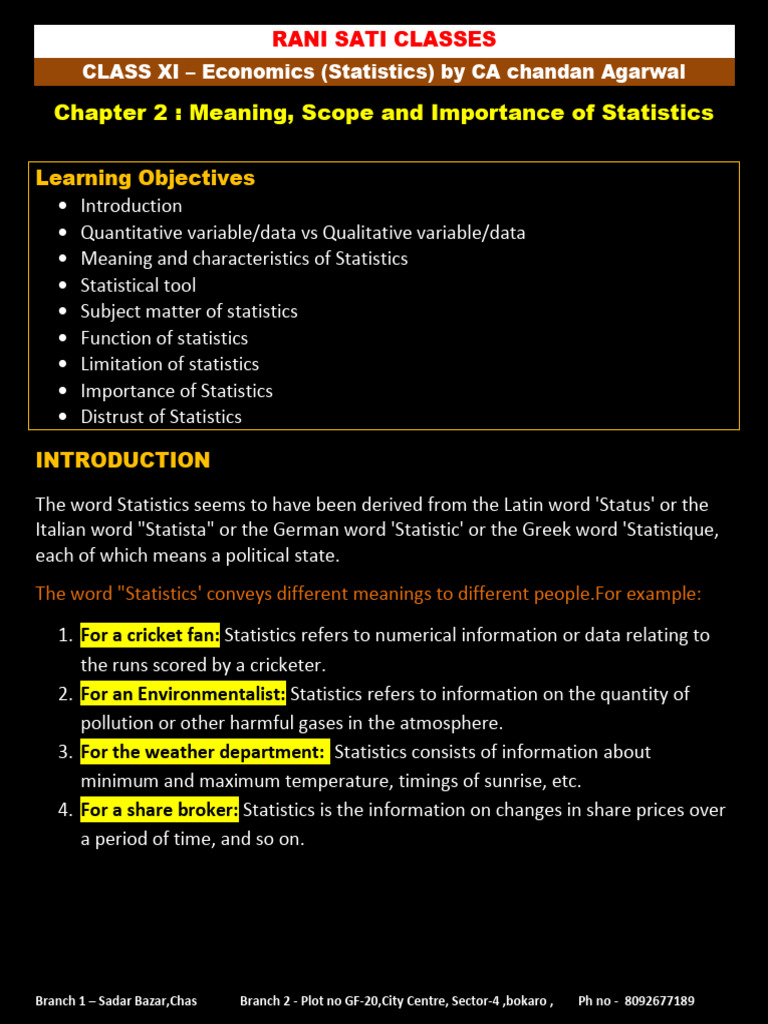 Ch 2 - Meaning, Scope and Importance of Statistics | Download Free PDF ...