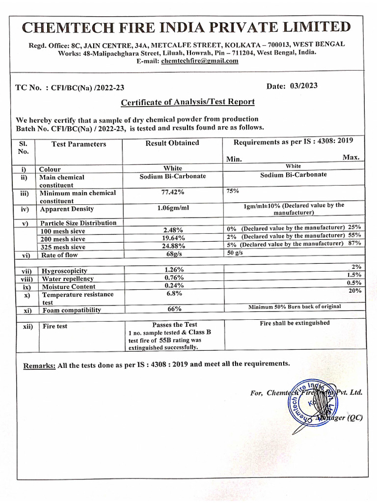 DCP Powder Certificat | PDF