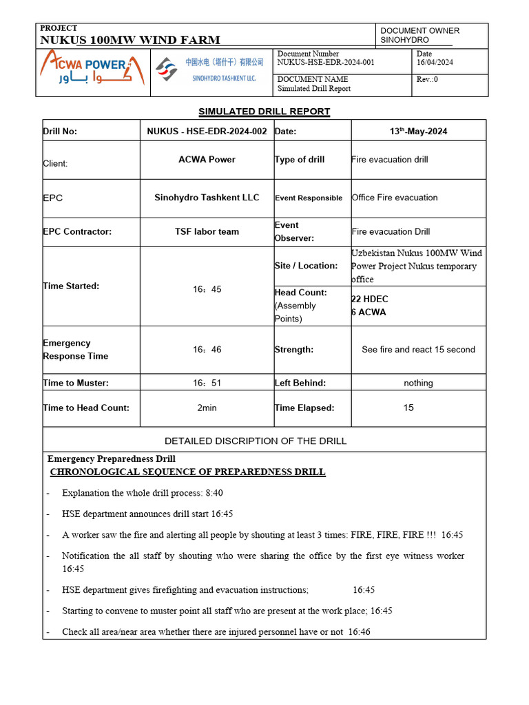 2-Office Fire Evacuation Drill Report | PDF | Hazards | Safety