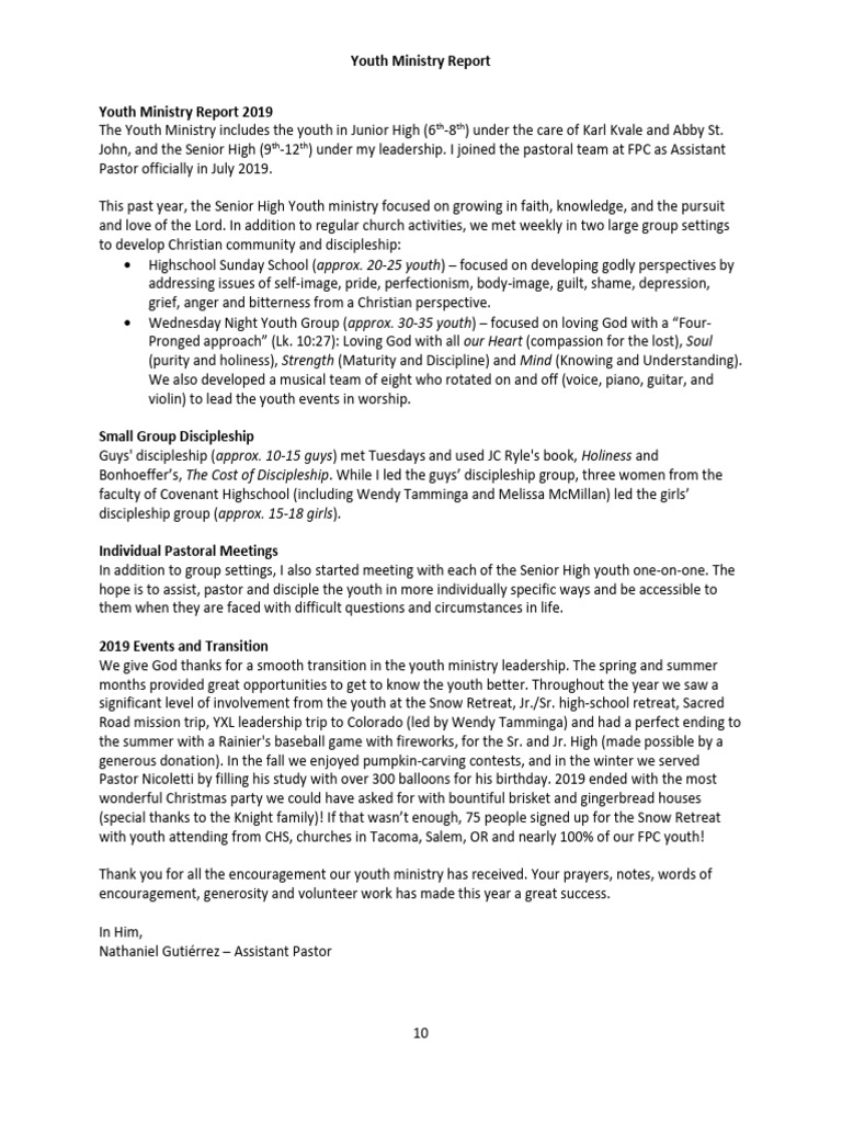 Youth Ministry Report | PDF