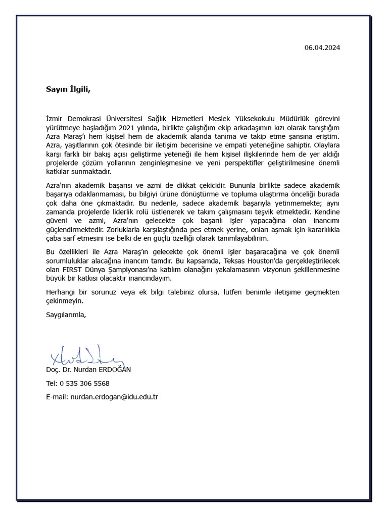 Azra Maraş - Referans Mektubu | PDF