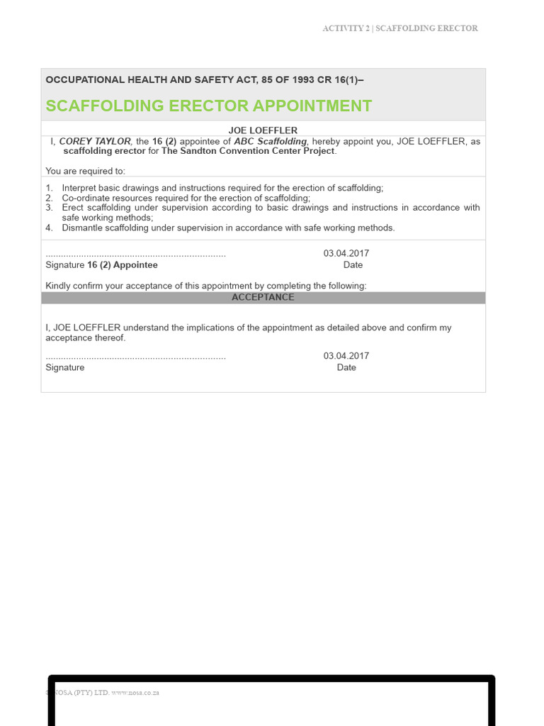 Scaffolding Erector - JOE LOEFFLER | PDF