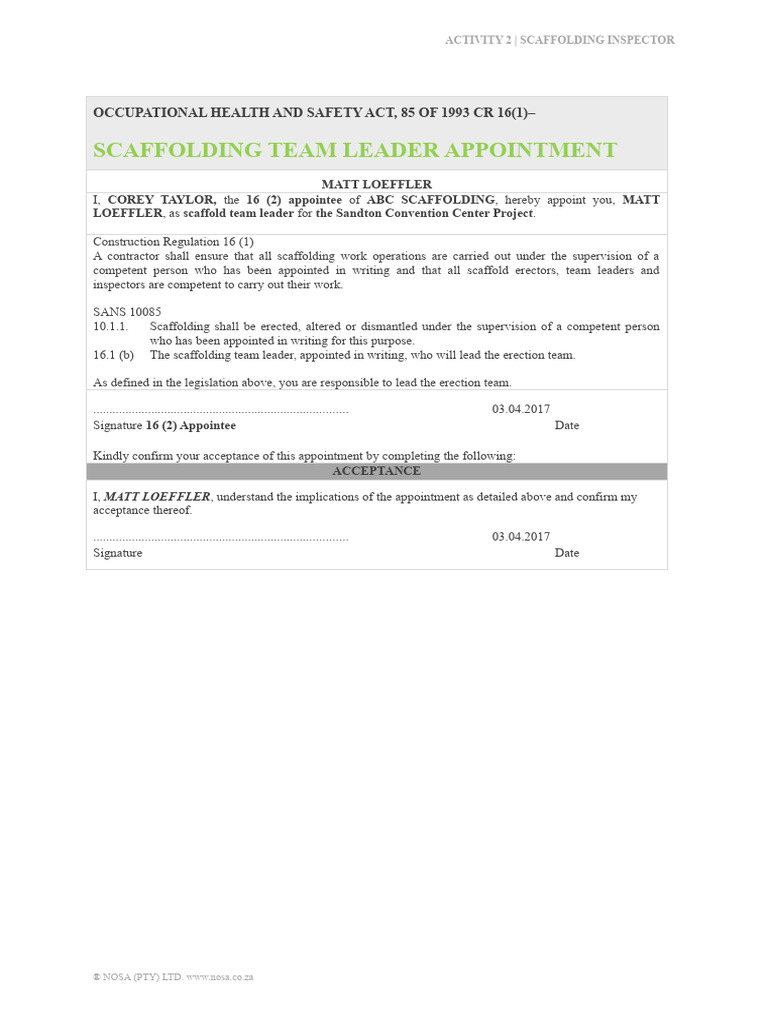 Scaffolding Team Leader - MATT LOEFFLER | PDF