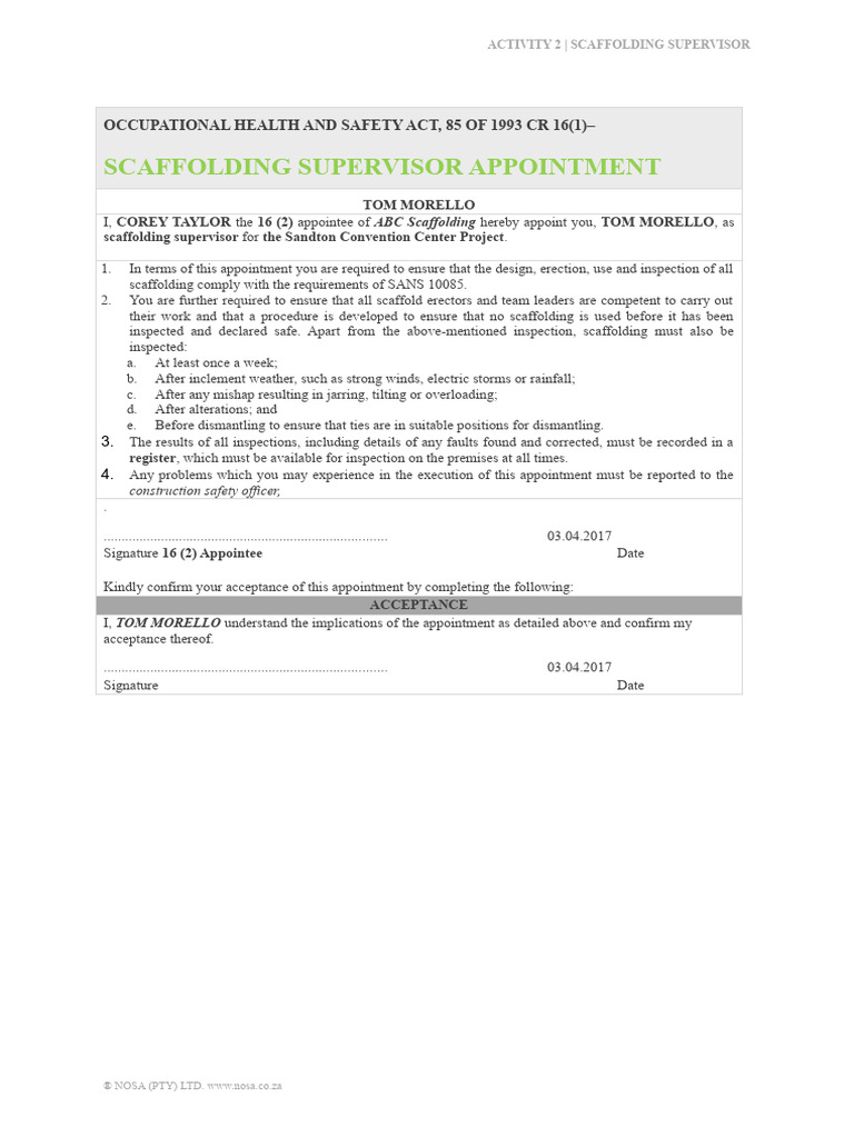 Scaffolding Supervisor - ToM MORELLO | PDF | Business | Finance & Money ...