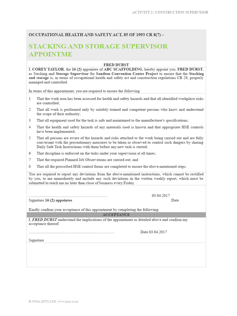 Stacking and Storage Supervisor - FRED DURST | PDF | Occupational ...