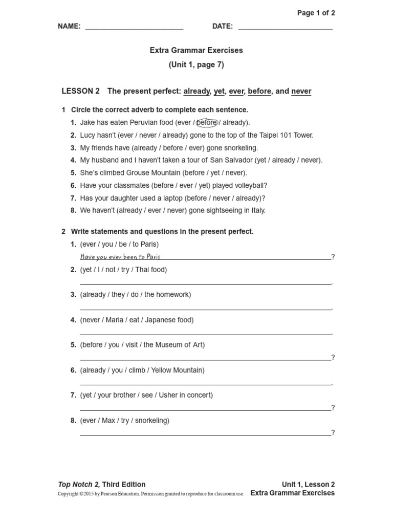 Unit 01 Extra Grammar Exercises p7 | PDF