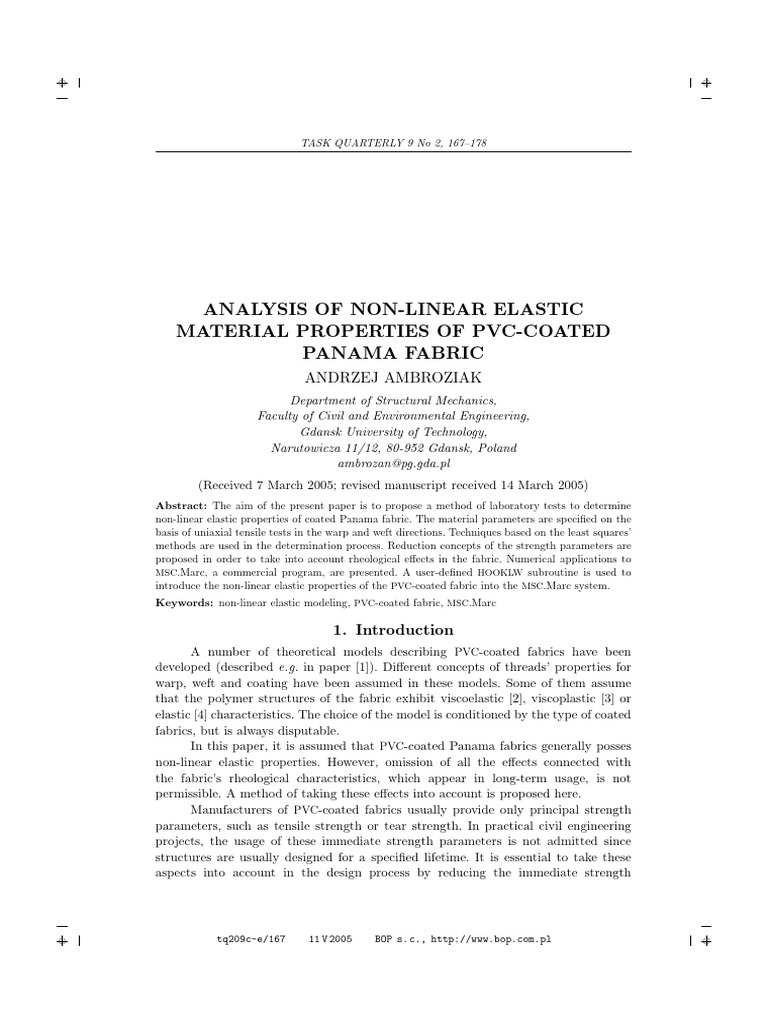 Analysis of Non-Linear Elastic Material Properties of Pvc-Coated Panama Fabric | PDF ...