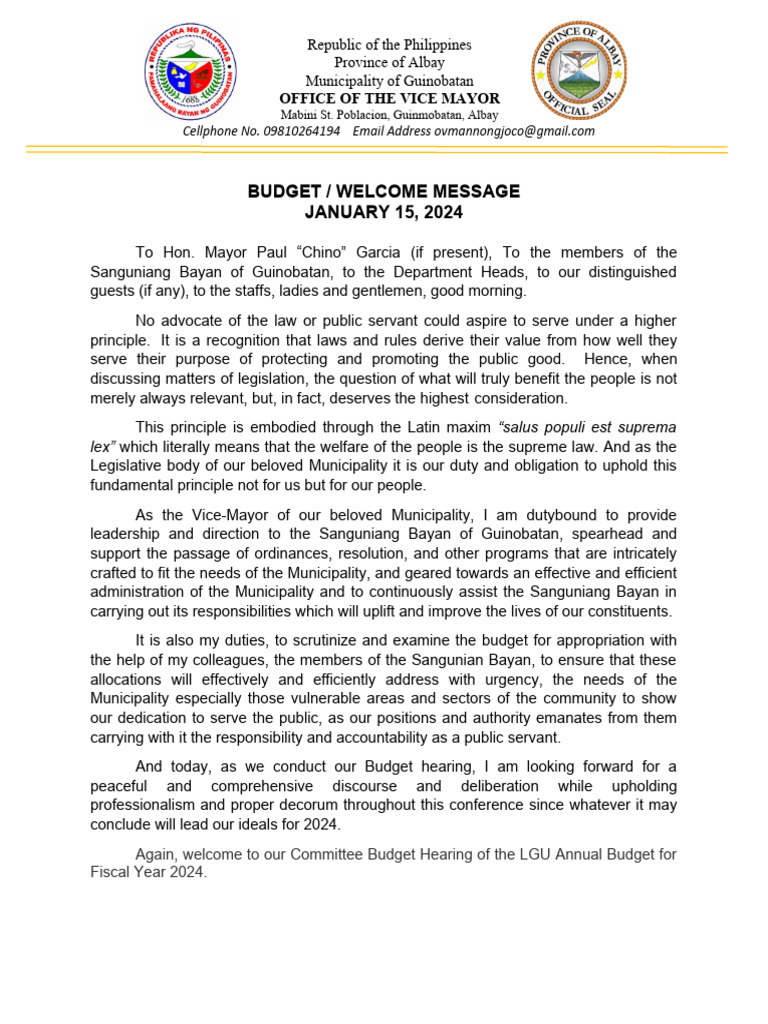 Budget-Message-2024 | PDF | Governance | Government