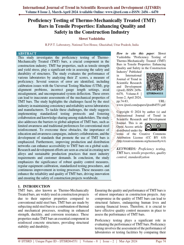 Proficiency Testing of Thermo Mechanically Treated TMT Bars in Tensile ...