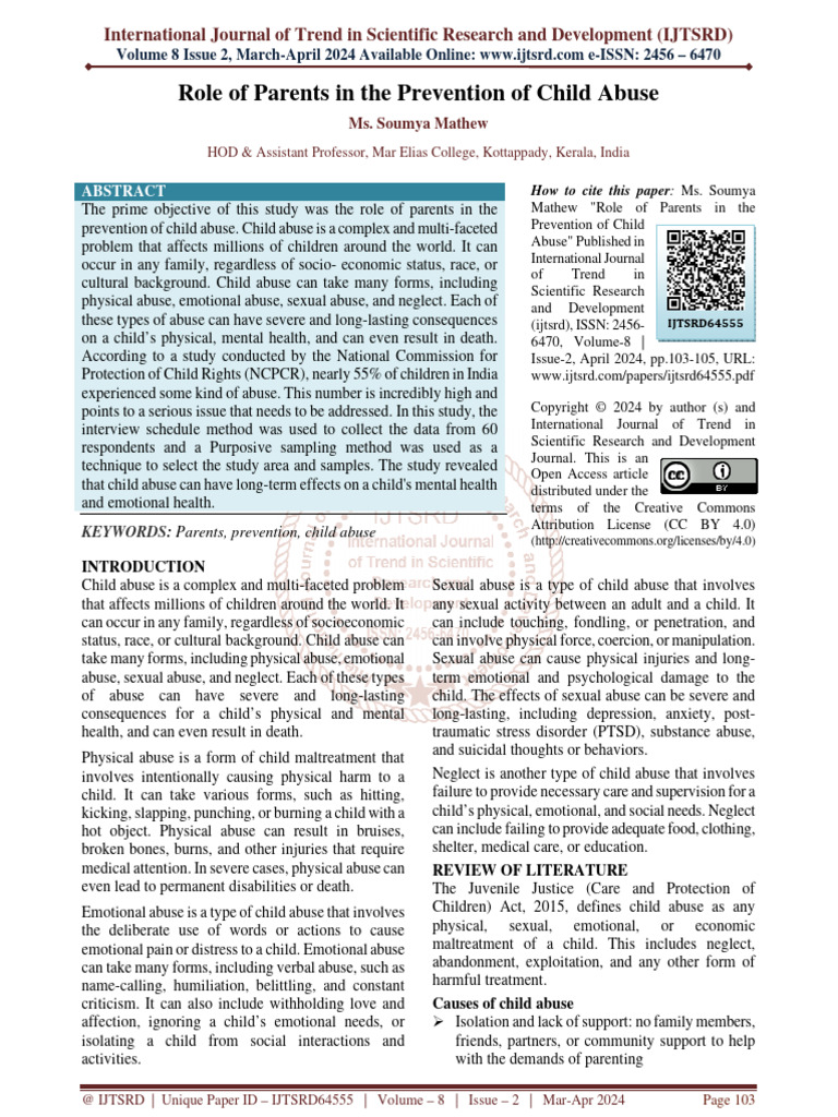 Role of Parents in The Prevention of Child Abuse | PDF | Child Abuse ...