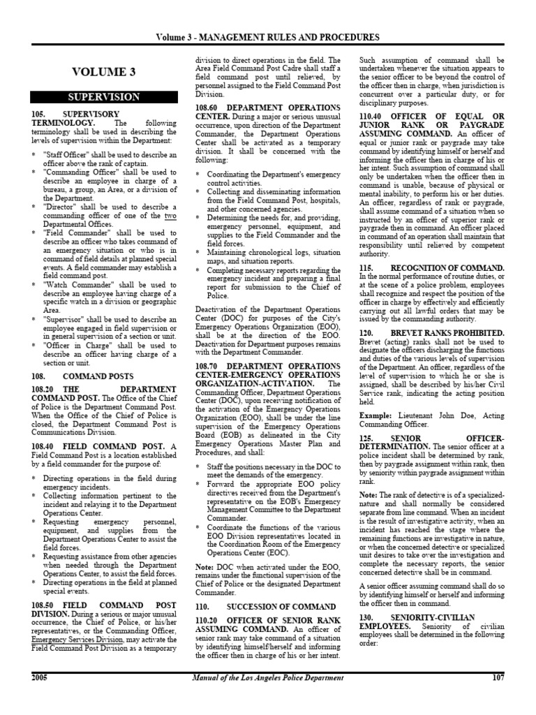 Volume 3 - Management Rules and Procedures, Lapd Manual | PDF | Police ...