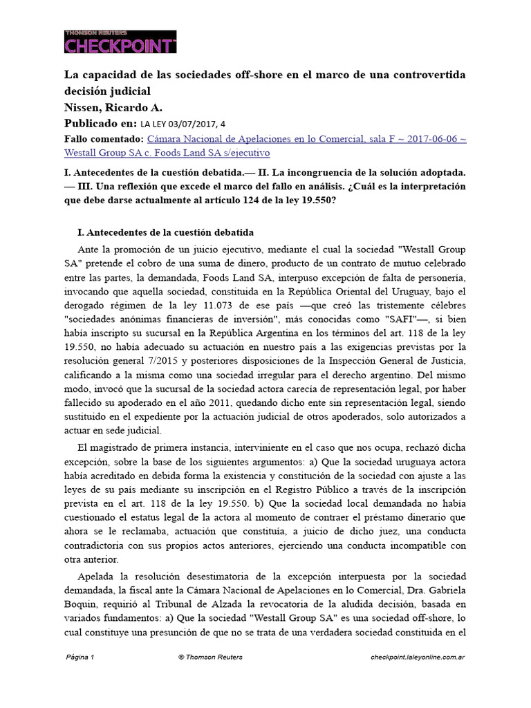 Sociedad Off Shore - Nota A Fallo | PDF | Justicia | Crimen y violencia