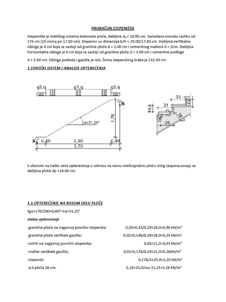 PRORAČUN STEPENIŠTA - Tekstualna Dokumentacija | PDF