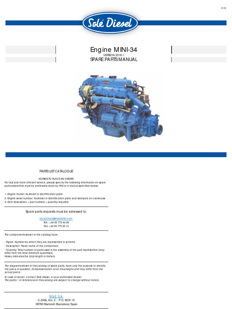 MINI-34 Engine Spare Parts Manual | PDF | Piston | Washer (Hardware)