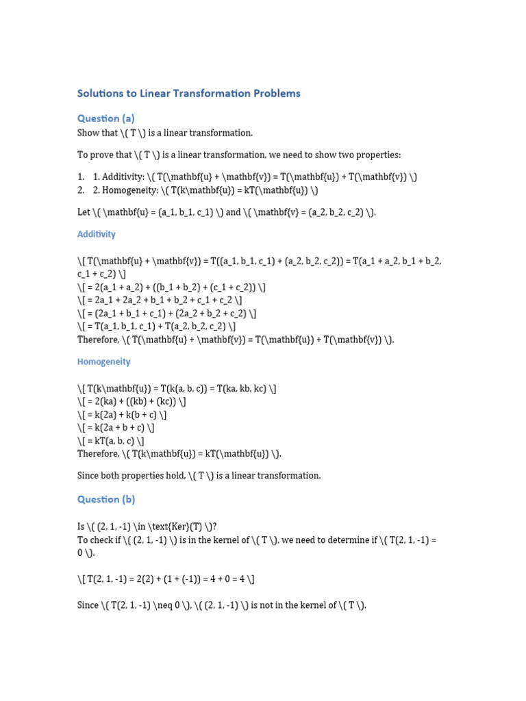 Linear Transformation Solution Formatted | PDF | Abstract Algebra | Functions And Mappings