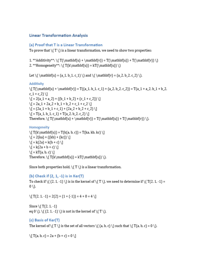 Linear Transformation Analysis | PDF | Algebra | Mathematical Relations