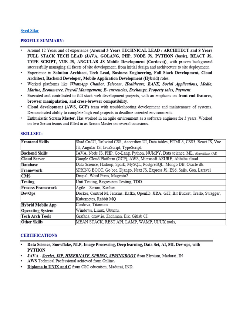 Syed Silar - UI Full Stack Lead Architect | PDF | Ajax (Programming) | Php