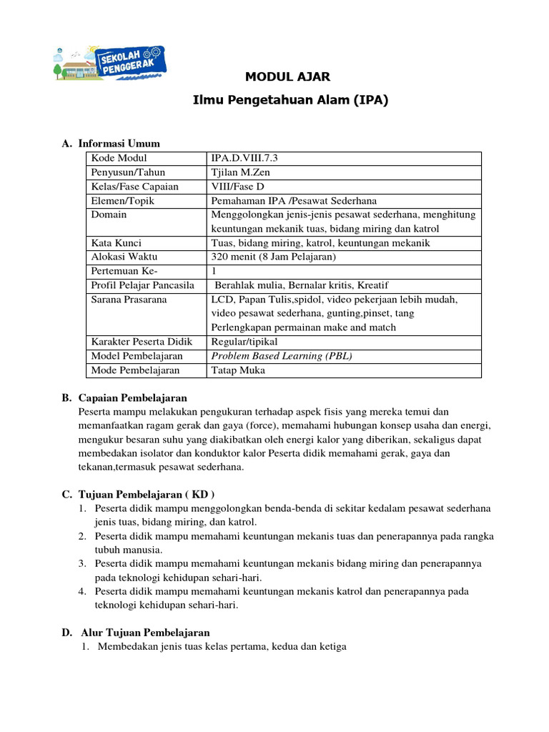 Modul Ajar Pesawat Sederhana | PDF