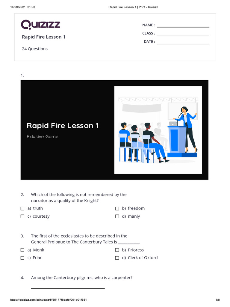 Rapid Fire Lesson 1 - Print - Quizizz | PDF | Young Adult
