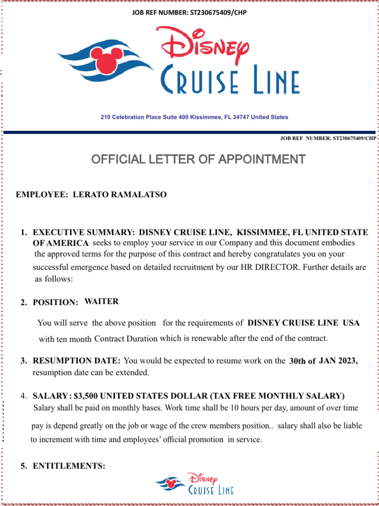 Offer Letter Cruise | PDF | Employment | Salary