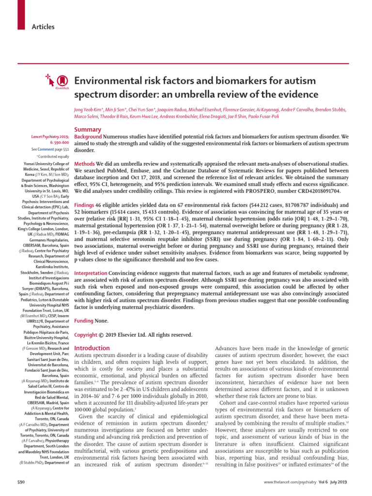 2019 - Environmental Risk Factors and Biomarkers For Autism Spectrum ...